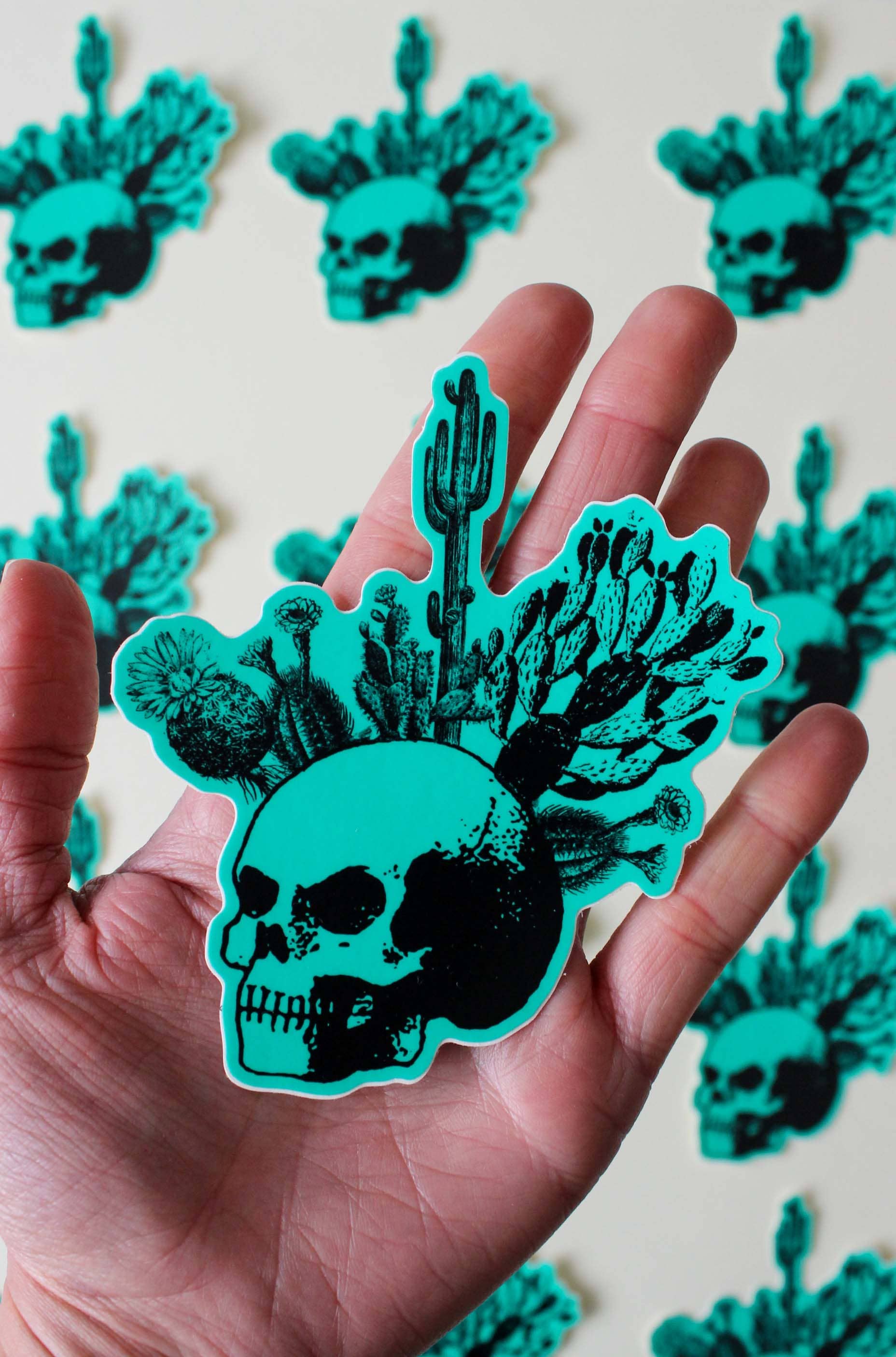 Teal Cactus Skull Sticker – Burrow & Vine